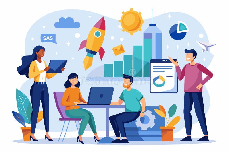 A Diverse Team of Employees Engages in Project Launches Using Laptops ...