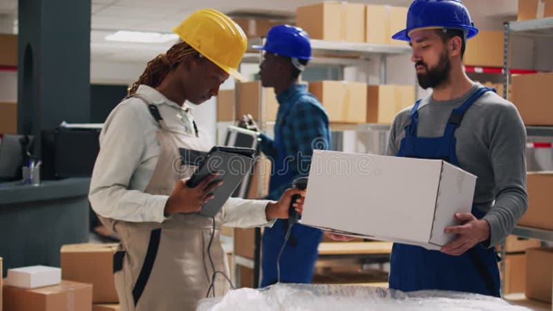 Diverse Team of Employees Scanning Boxes Barcodes Stock Video - Video ...