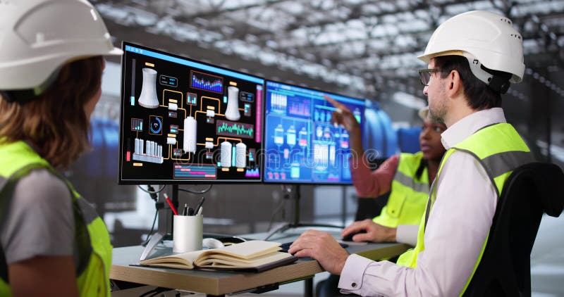 Diverse Team Engineers Using Advanced Computer System Stock Photos ...