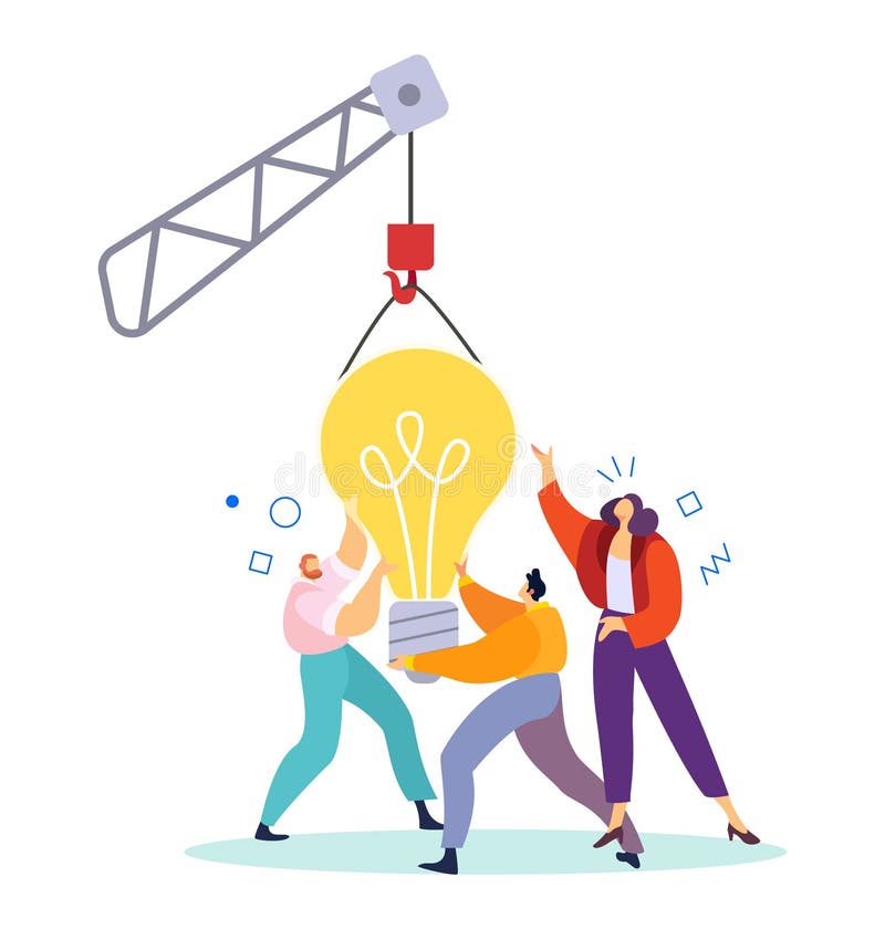 Diverse Team Hoisting a Large Light Bulb with a Crane, Metaphor for ...