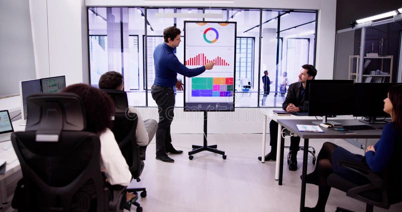 Diverse Team Meeting with TV Screen Stock Photo - Image of meeting ...