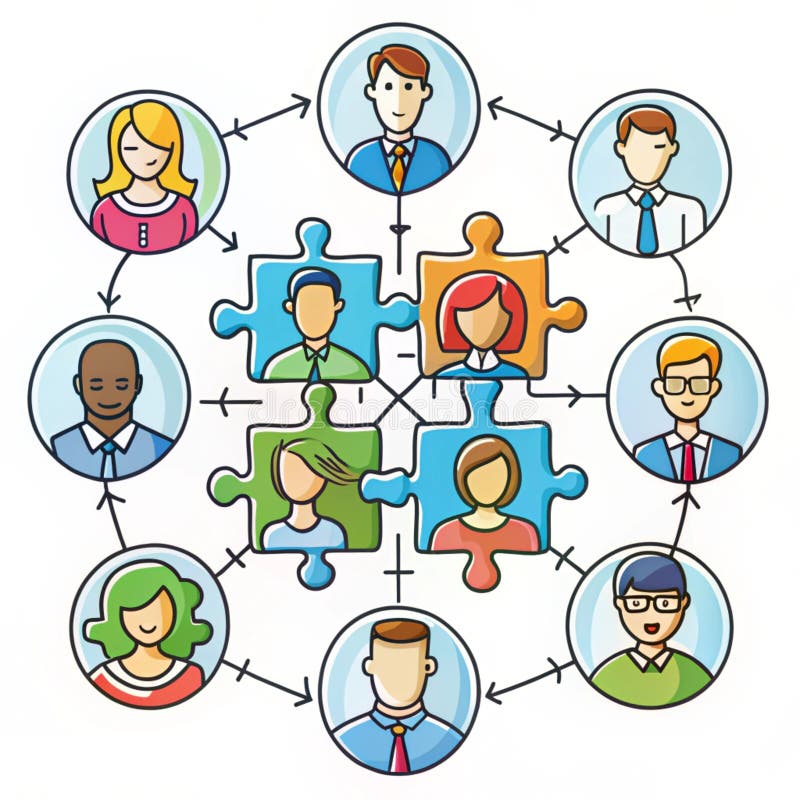 Diverse Team Members Connected by Puzzle Pieces, Highlighting ...