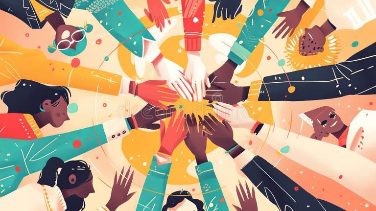 Diverse Team Members Joining Hands in a Collaborative Circle Stock ...