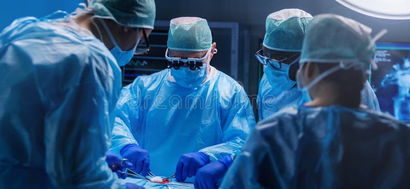 Perform Surgery Operating Room Using High Tech Equipment Stock Photos ...