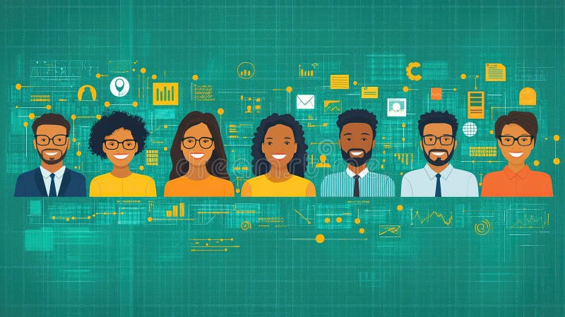 Diverse Team of Professionals in a Modern Tech Environment. Graphics ...