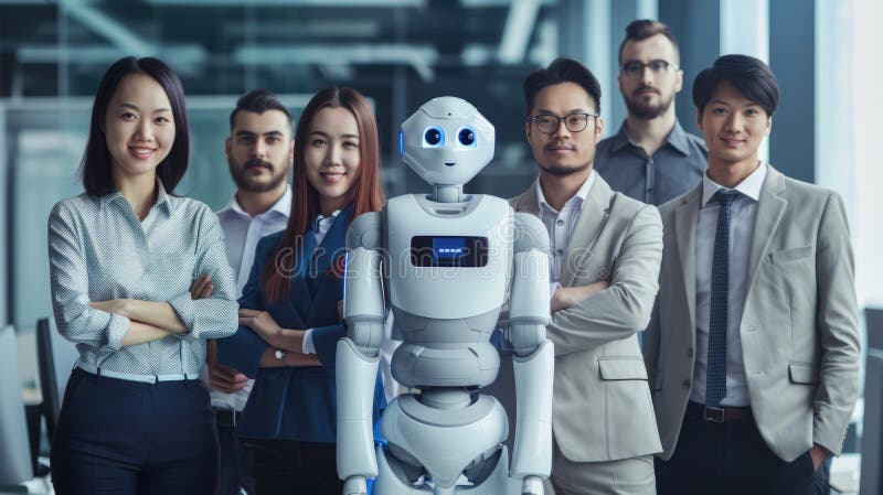 Diverse Team with a Robot in a Modern Office Setting. Technology ...