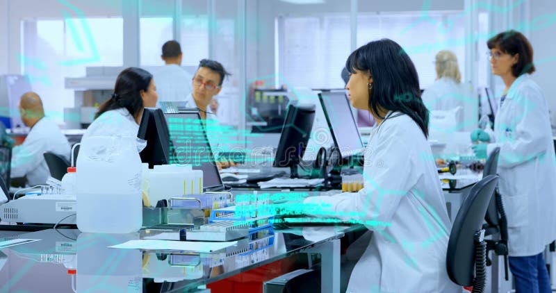 Diverse Team of Scientists Working in High-tech Lab Stock Illustration ...