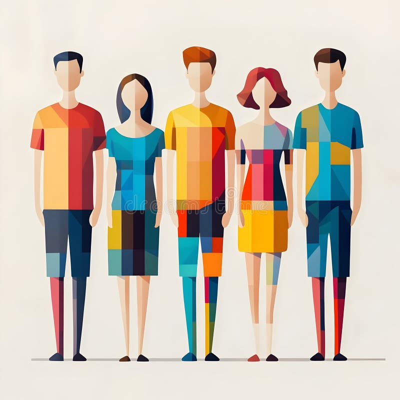 Diverse Team Standing Side by Side, Wearing Vibrant Geometric Clothing ...