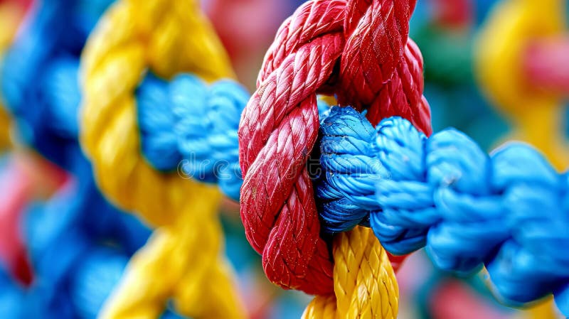 Diverse Team Strengthens Unity in Colorful Network Rope, Symbolizing ...