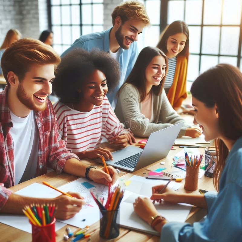 Diverse Team of Students Working on a Collaborative Project Stock Photo ...