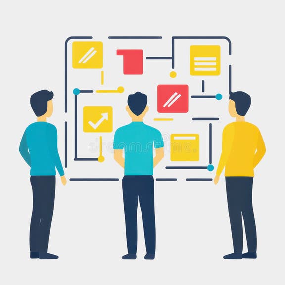 Diverse Team of Three Professionals Analyzing a Digital Flowchart on a ...