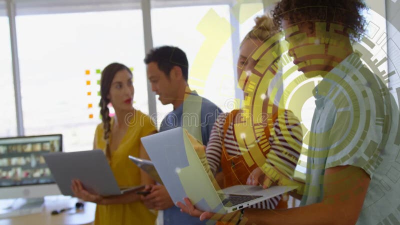 Diverse Team Using Laptops with Digital Data Processing Animation ...