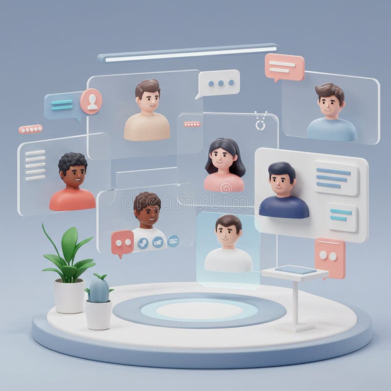 Diverse Team Virtual Meeting 3D Render Stock Illustration ...