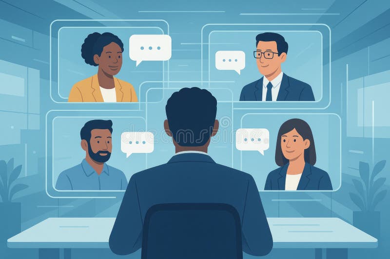 Diverse Team Virtual Meeting Online Interview Stock Illustration ...