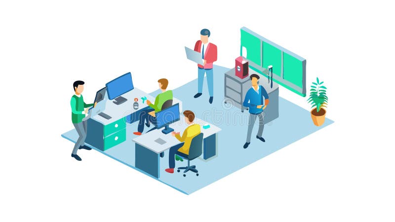 Diverse Team Working Collaboratively at Desks Vector Illustration ...