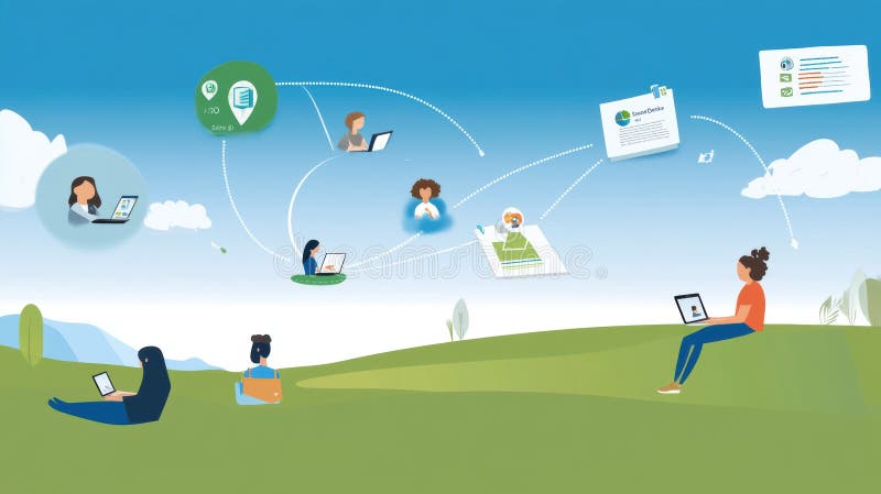 Remote Team Collaboration stock illustration. Illustration of computer ...