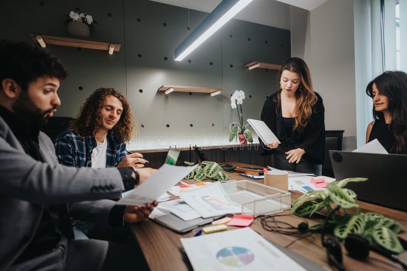 Diverse Team of Young Professionals Discussing Project at Office Table ...