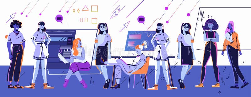 Diverse Tech Community People Group Coding Teamwork Vibrant Colors ...