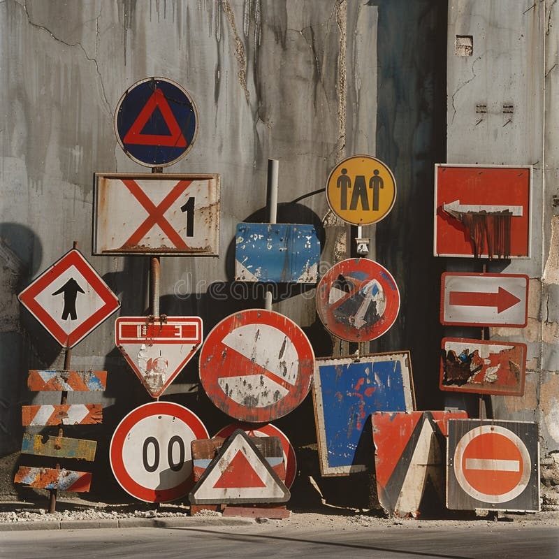 Diverse Traffic Signs Displayed on a Wall, Showcasing Safety and ...