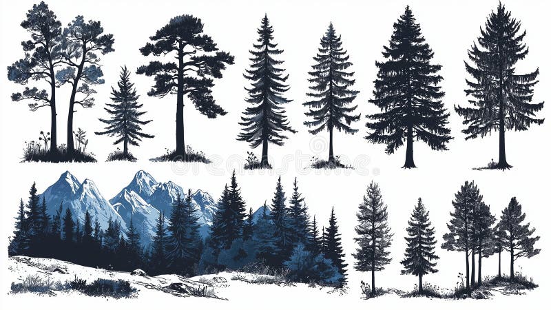 Diverse Tree Silhouettes Collection Stock Illustration - Illustration ...