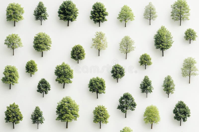 Diverse Tree Varieties on White Background Displayed in Grid Format ...