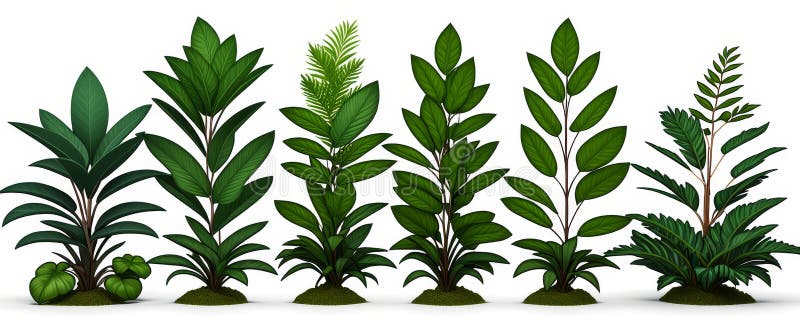 Diverse Tropical Plant Collection with Various Leaf Patterns on White ...