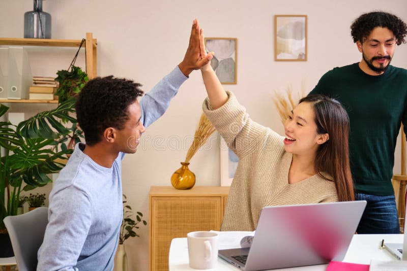 Diverse University Colleagues Celebrating Good Grades on the University ...
