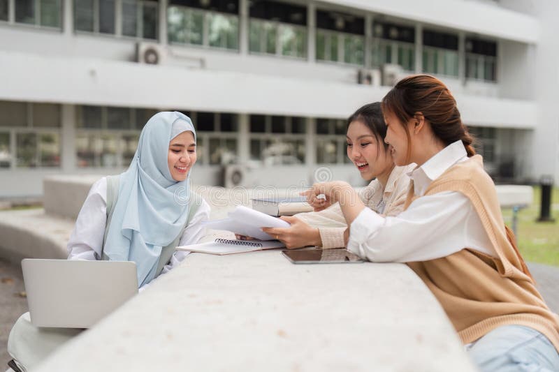 Diverse University Students Studying Together Sharing Notes Ideas ...