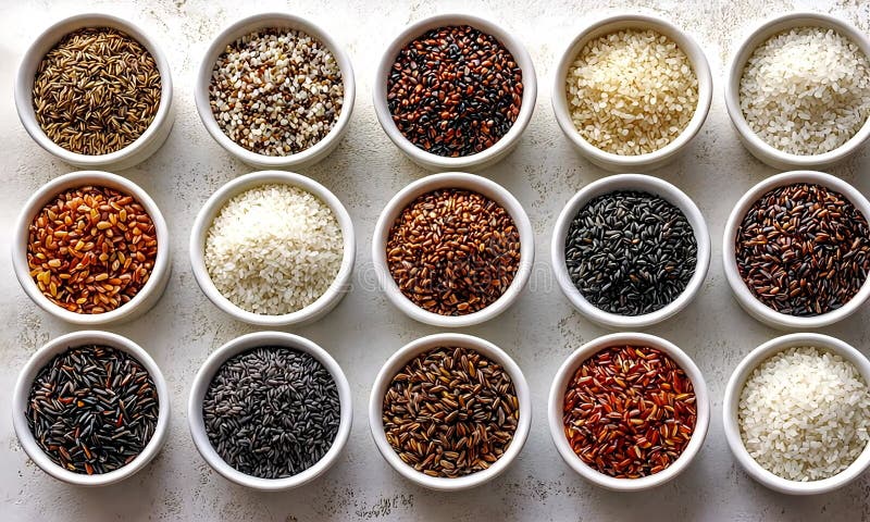 Diverse Varieties of Rice in Small White Bowls Stock Video - Video of ...