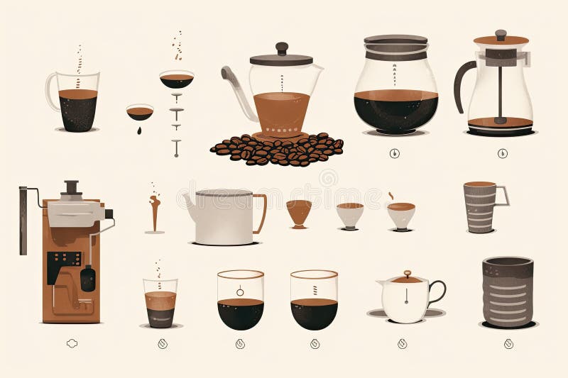 Diverse Variety of Coffee Makers Featured on a Poster, a Visual Guide ...