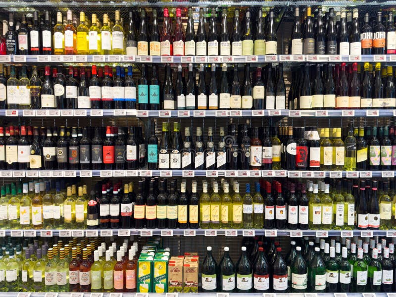 Diverse Wine Selection Supermarket Bottles Display Aisle Shelves Stock ...