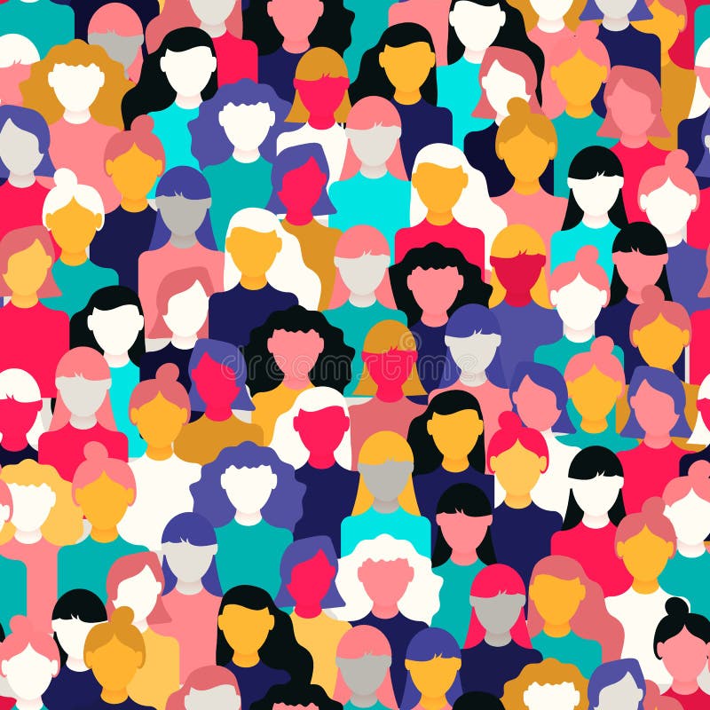 Female Diverse Faces Of Different Ethnicity Seamless Pattern Women