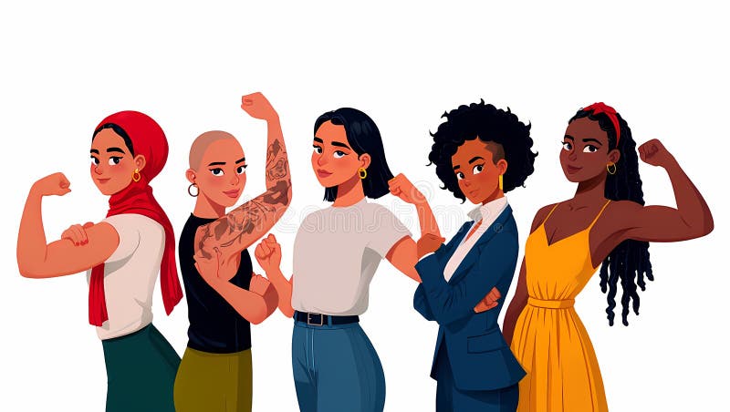Diverse Women Flexing Muscles, Symbolizing Strength and Empowerment ...