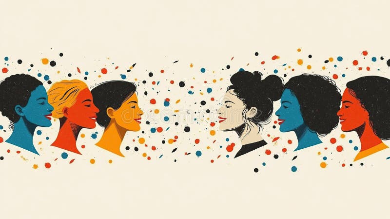 Diverse Women in Profile, Cheerful and Connected Stock Illustration ...