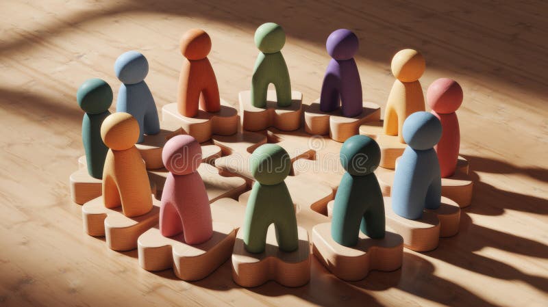 Diverse Wood Figures in a Circle Representing Unity and Inclusion Stock ...