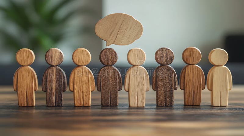 Diverse Wooden Figures Representing Teamwork and Inclusion with Speech ...