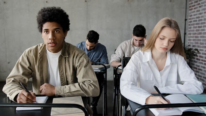 Sad Frustrated Insecure Girl Student Sitting in Classroom at Desk ...
