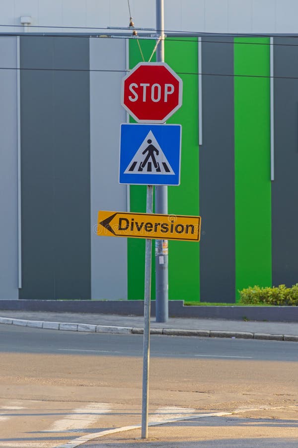 Diversion Sign stock image. Image of traffic, structure - 235138013