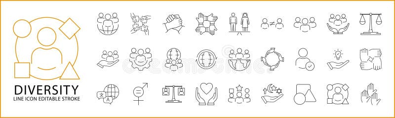 Diversity Icon Set in Line Style. Stock Vector - Illustration of ...