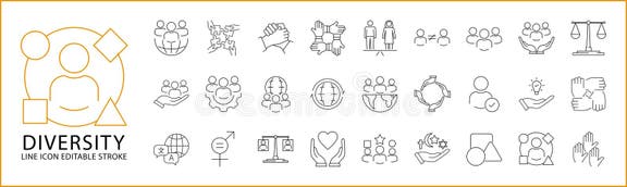 Diversity Icon Set in Line Style. Stock Vector - Illustration of ...