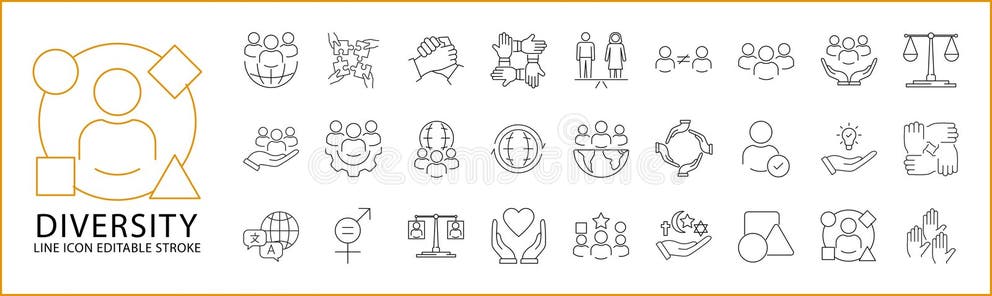 Diversity Icon Set in Line Style. Stock Vector - Illustration of ...