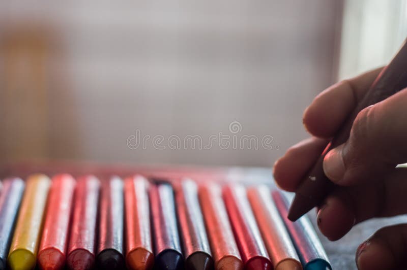 Diversity of Crayons on a Marble Table, with Copy Space and Natural ...