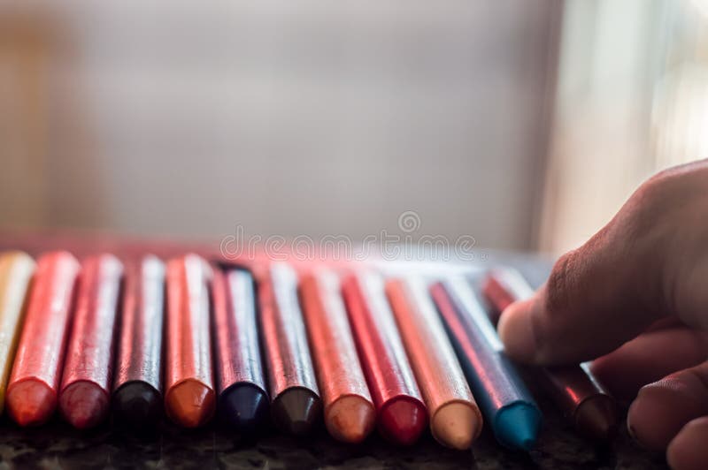 Diversity of Crayons on a Marble Table, with Copy Space and Natural ...