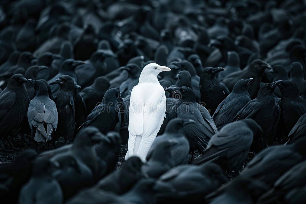 Diversity and Difference Concept, White Raven in Flock of Black Crows ...