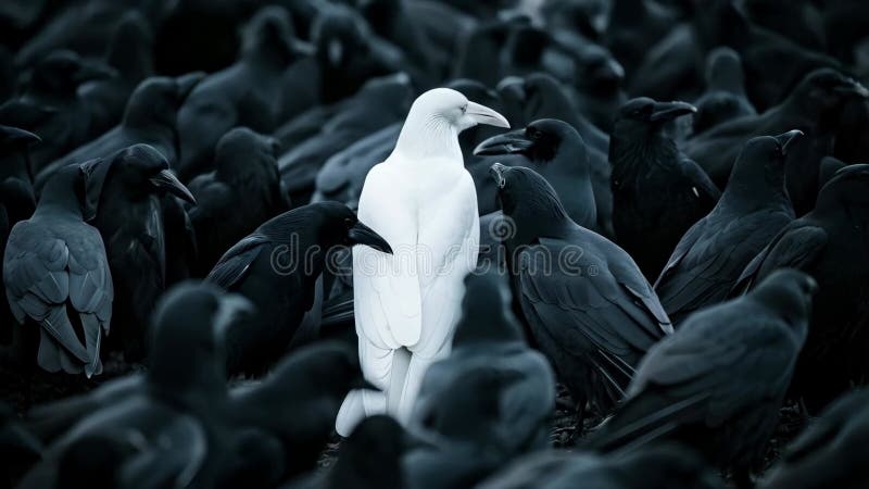 Diversity and Difference Concept, White Raven in Flock of Black Crows ...