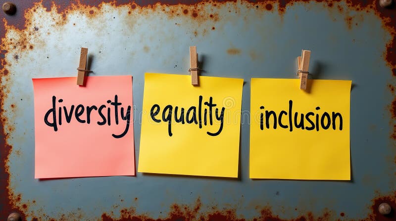 Diversity Equality Inclusion Sticky Notes on Rustic Metal Background ...
