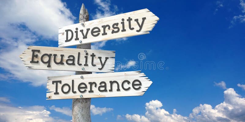 Diversity, Tolerance, Equality, Inclusion - Outline Signpost with Four ...