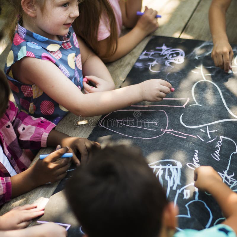 Diversity Group of Kids Drawing Chalk Board Stock Photo - Image of ...