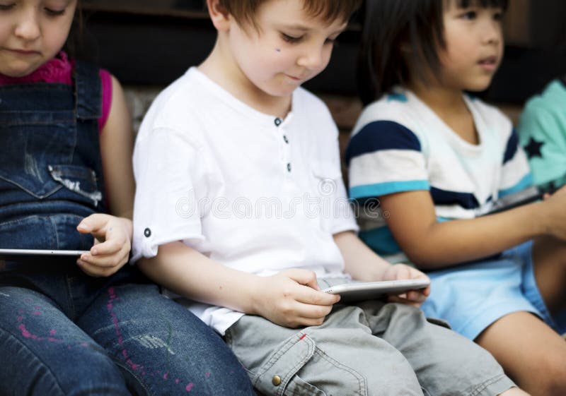 Diversity Group of Kids Playing Phone Stock Photo - Image of person ...