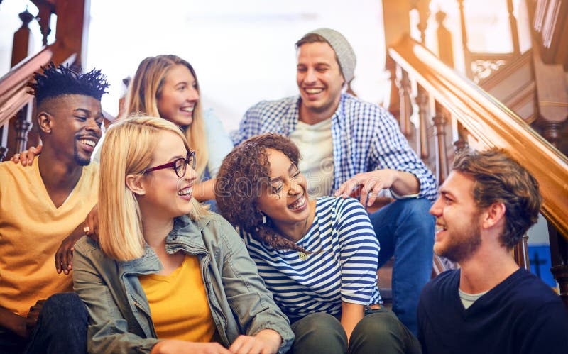 Diversity, Group and Students with University, Staircase and ...